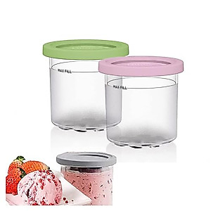 2/4/6PCS Creami Pint Containers, for Ninja Creami Ice Cream Maker,16 OZ Creami Pint Containers Bpa-Free,Dishwasher Safe Compatible NC301 NC300 NC299AMZ Series Ice Cream Maker,Pink+Green-2PCS