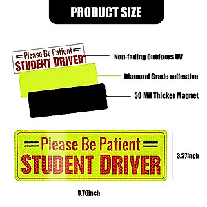 gunhunt 3 PCS Car Practice Reflective Car Tail Decals, 3.54" x 9.44" "Student Driver" Reflective Warning Body Decals, Essential Safety Accessories for Beginner Drivers (Red)