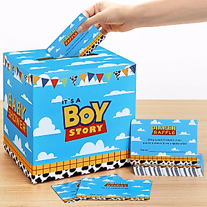 Heboland Cartoon Toy Baby Shower Decorations Diaper Raffle Box with 50 Tickets Cards,It's A Boy Story Baby Shower Theme Game