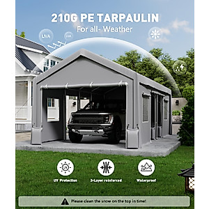 GarveeLife 25'x 13'x 11' Carport Top Replacement Cover 180G Heavy-Duty Garage Top Tent Shelter Tarp Waterproof & UV Protected (Top Cover ONLY, Frame Not Included) (Gray)