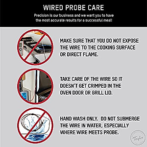 Taylor Programmable with Timer Instant Read Wired Probe Digital, Meat, Food, Grill BBQ Cooking Kitchen Thermometer, Stainless Steel