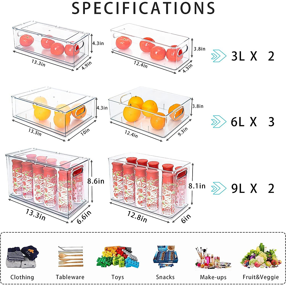 Eanpet 4Pack Stackable Refrigerator Organizer Bins Pull Out Drawer Large Vegetable Fruit Storage for Fridge Organizer Drawers with Handle Clear Food Storage Container Box for Kitchen Pantry Cabinet
