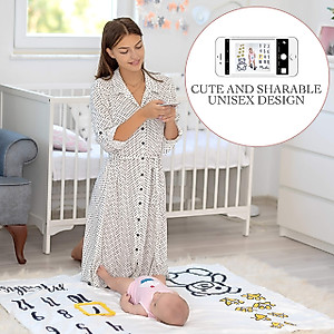 Baby Milestone Blanket for Baby Boy, Girl, Super Soft Teddy Bear & Paw Print Large Fleece, 47” x 43”, Includes Frame