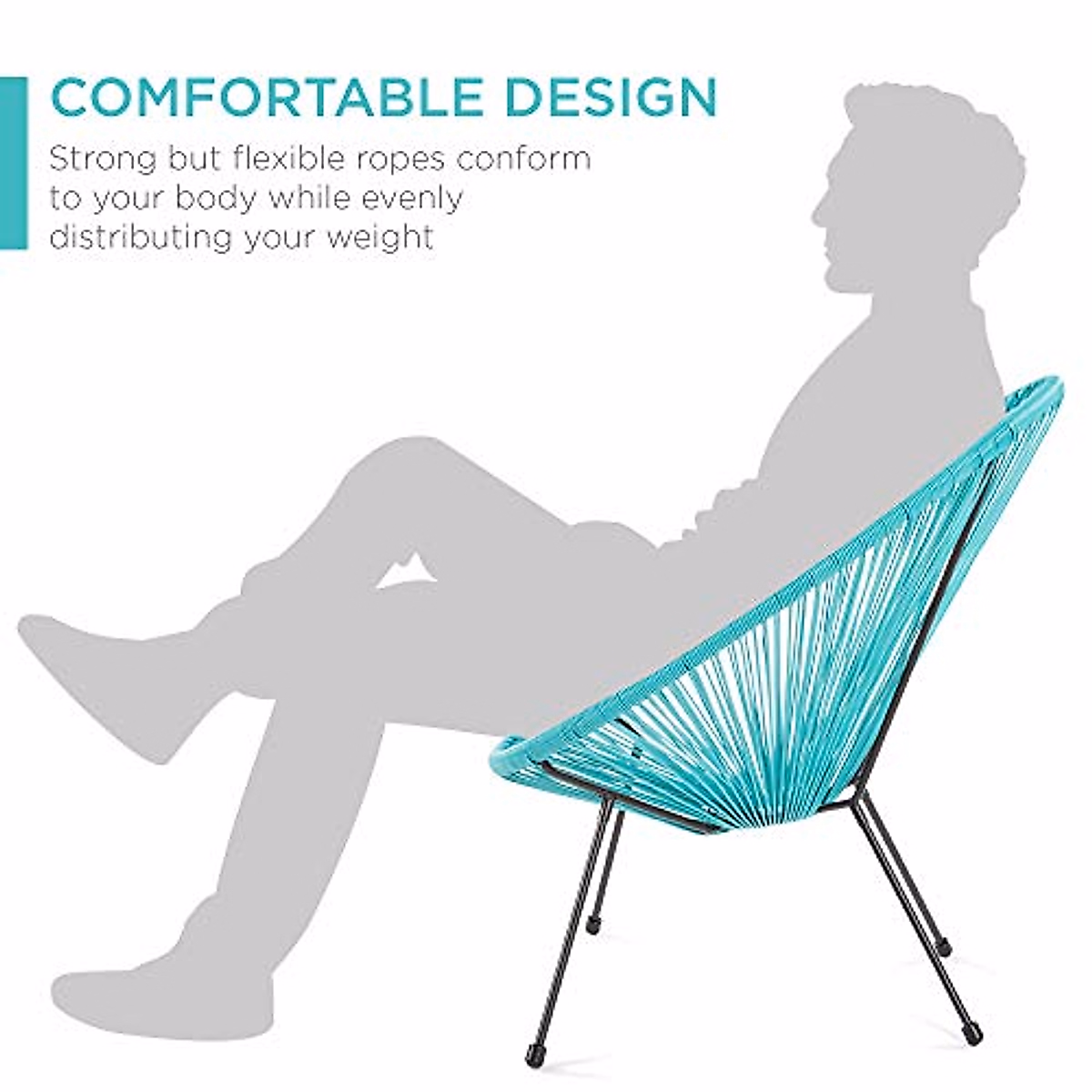 Best Choice Products 4-Piece All-Weather Acapulco Conversation Set, Outdoor Patio Furniture w/Loveseat, Woven Plastic Rope, Glass Top Table, 2 Chairs - Teal