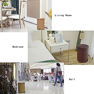 Wicker Trash Can with Lid Bathroom, Removable Liner Bucket Wastebasket, Slow Down Silent Pedal Garbage Bin with Lid, Round Rattan Garbage Can Trash Bin for Bathroom Living Room Kitchen ( Color : Yello