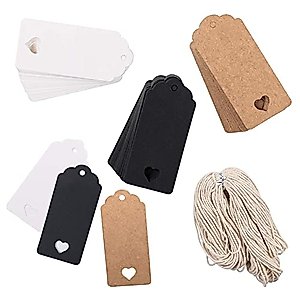 SallyFashion Gift Tags with String, 180 PCS Kraft Paper Tags with Twine Thank You Tags for Valentines Day Mother Day Wedding Party Favors Holiday Decoration