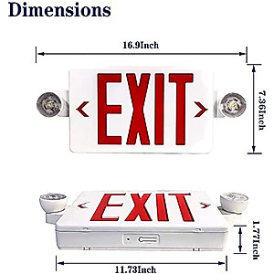 LED Exit Sign with Emergency Light, Double Sided Red with Battery Backup, Rotatable Light Head, AC 120V/277V, UL Listed Commercial LED Emergency Exit Light (1Pack, Red)
