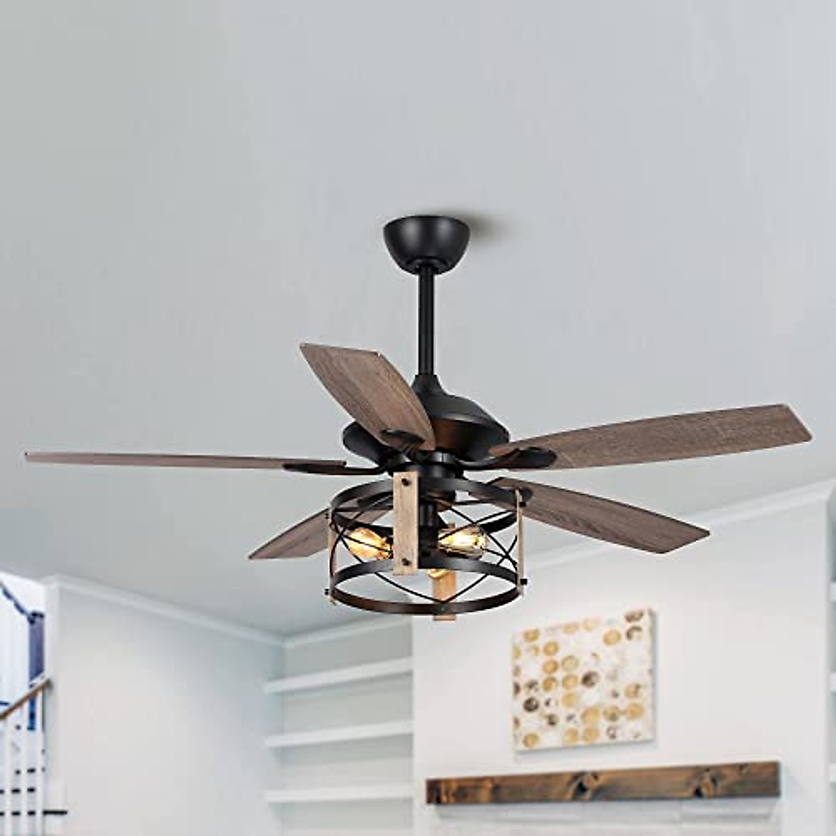 Parrot Uncle Ceiling Fans with Lights and Remote Farmhouse Ceiling Fan with Light 52 Inch Black Outdoor Ceiling Fans for Patios Covered, Reversible Motor