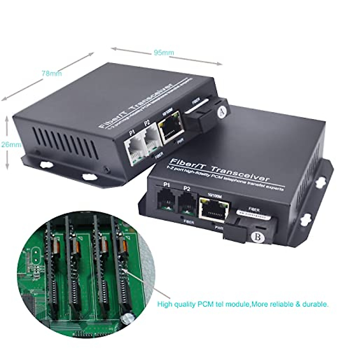 Primeda-tronic 2 Port Telephone and 100Mbps Ethernet Over Fiber Converters 1 Set - 2 Phone Lines POTS Over Fiber Optic,SC Single Mode 20Km and Multimode 500m, Support Called id, Ring and Fax