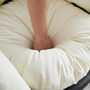 Swivel Barrel Accent Chair, Round Armchair with Wide Upholstered, 360 Degree Swivel PU Leather Club Sofa Chair for Living Room, Bedroom, Office (Cream White+Black)