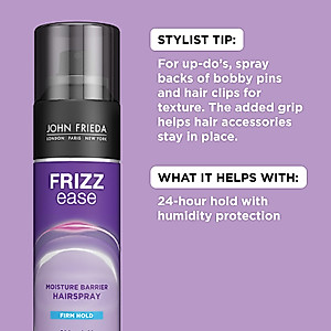 John Frieda Frizz Ease Moisture Barrier Hairspray, Firm Hold Hairspray, Seals Out Moisture, Blocks Frizz, Protects Against Heat, and Keeps Hair Straight with Long-Lasting Hold, 12 Oz, Pack of 2