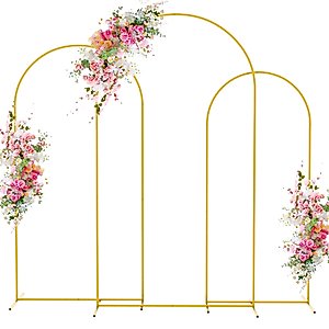 Wokceer Wedding Arch Backdrop Stand 7.2FT, 6.6FT, 6FT Set of 3 Gold Metal Arch Backdrop Stand for Wedding Ceremony Baby Shower Birthday Party Garden Floral Balloon Arch Decoration
