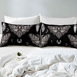 Feelyou Boys Boho Moth Duvet Cover King Size Men Gothic Skull Bedding Set for Girls Women Bedroom Decor Bohemian Moon Star Comforter Cover Personalized Moth Skull Skeleton Bones Bedspread Cover 3Pcs