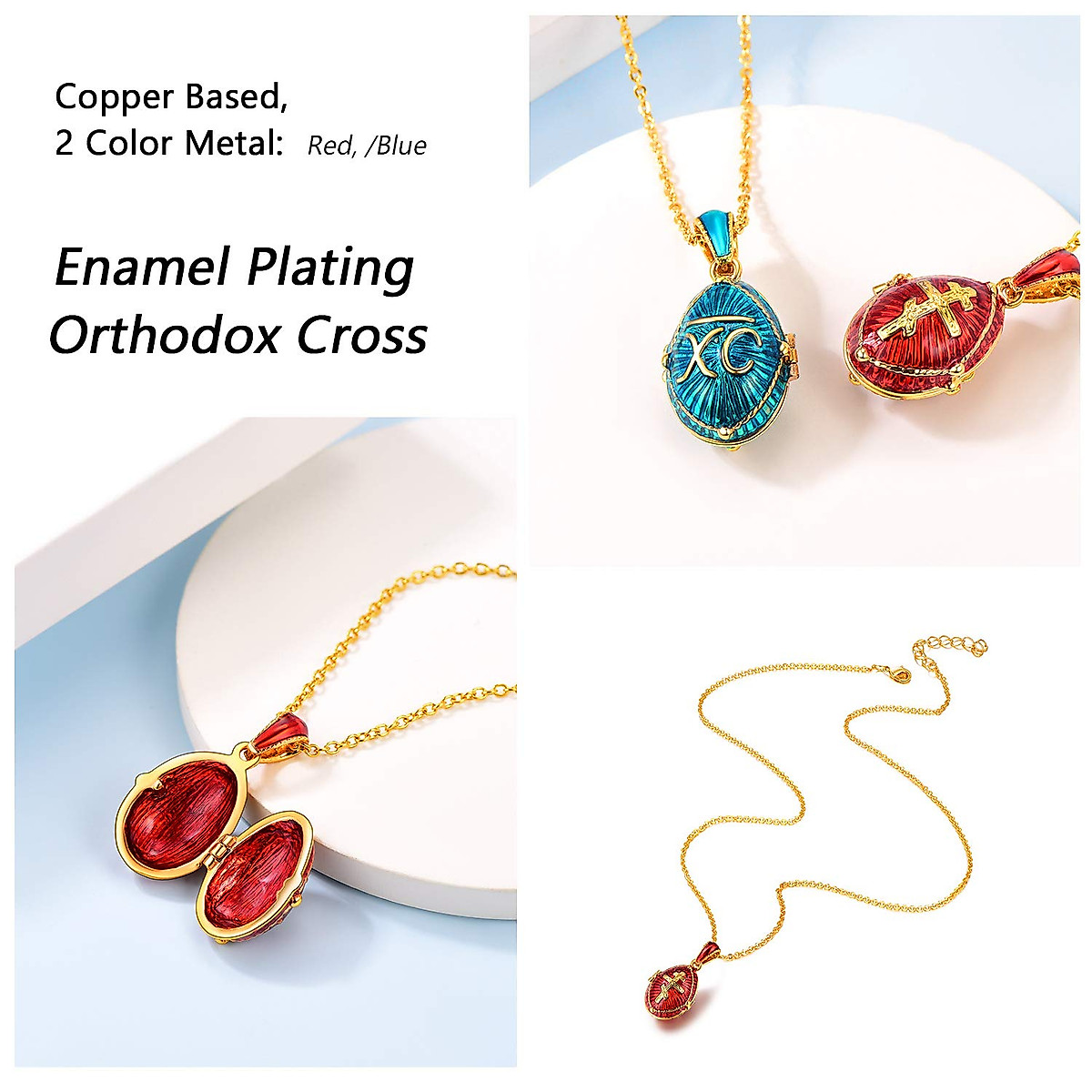 U7 Orthodox Cross Pendant 18K Gold Plated Red Enamel Locket Necklace for Women Men