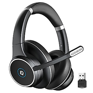 Bluetooth Headset with Microphone, EMEET ENC Noise Cancelling Headphones with 4 Mics, All Day Battery & Comfortable Design PC Headset, Dual-Bluetooth/Dongle/USB Connection for PC/Mac/Tablet/Cell Phone