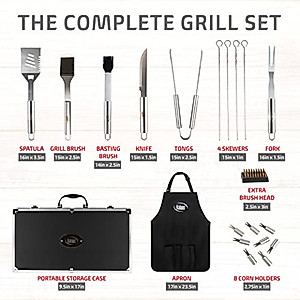 Kaluns BBQ Grill Accessories, Heavy Duty Stainless Steel Grill Set with Aluminum Case and Apron, Grill Tools and Utensils Set for Outdoor Grill, Grilling Gifts for Men, Father, Husband, Women, Dad