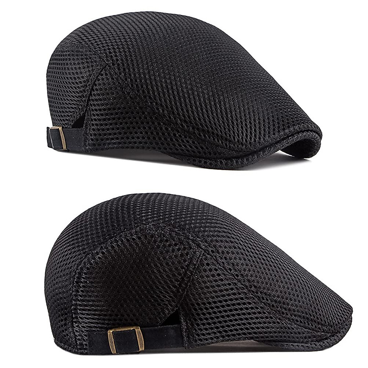 Men's Breathable Mesh Summer Hat Flat Cap Beret Ivy Gatsby Newsboy Cabbie Caps (C-BlackGreyKhaki), One Size