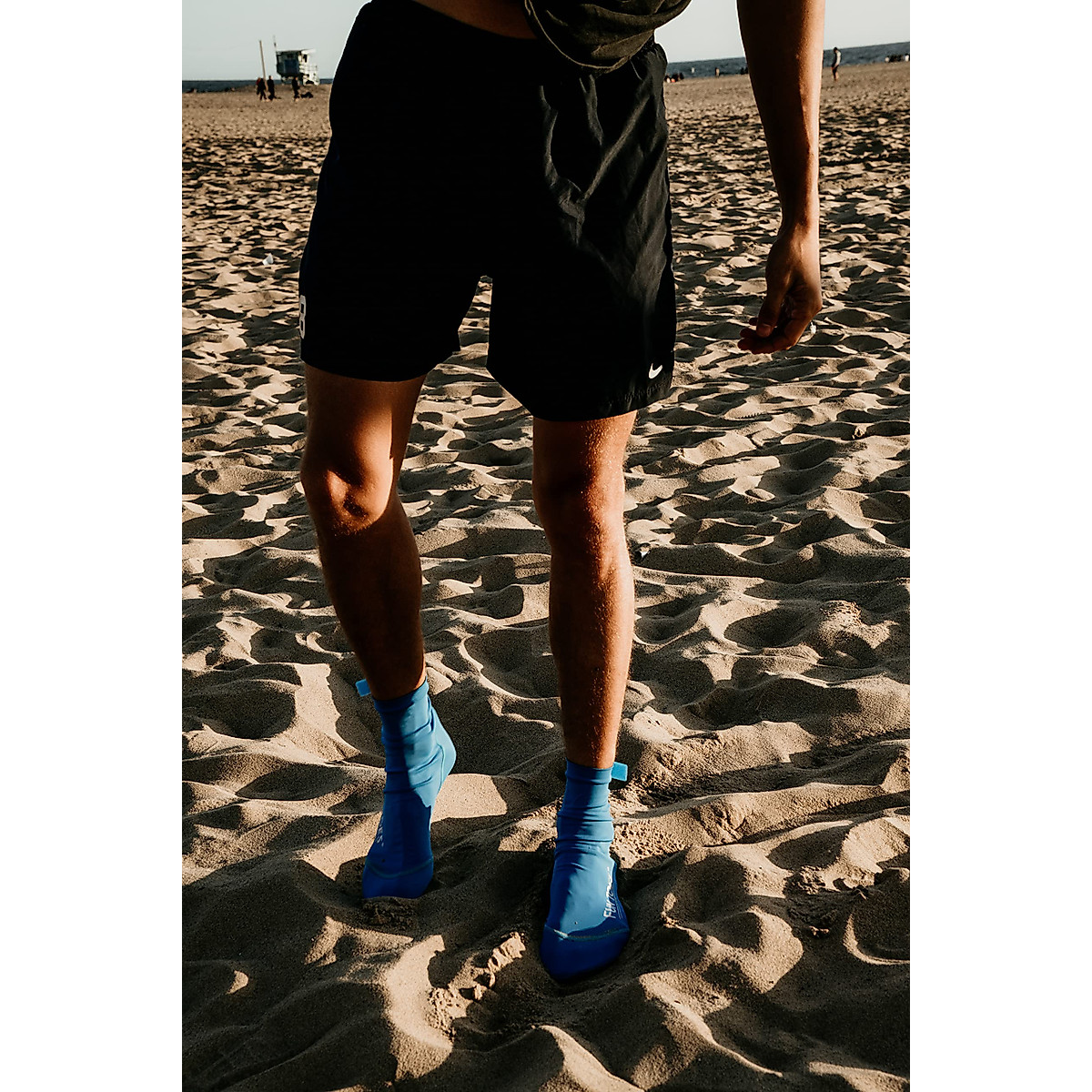 FUN TOES 2 Pairs Beach Socks for Volleyball Soccer, Camping, Rafting, Diving and all sand sports (US, Alpha, X-Large, Regular, Regular, Black-Blue)