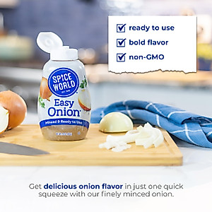 Spice World Squeezable Easy Onion – 20oz Ready-to-Use Minced Onion – Perfect for Hot Dogs, Stir Fry, Marinades, & More – Simply Squeeze the Onion Seasonings for Cooking to Add Flavor Without Tears