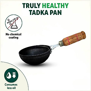 KASHVIYA Small Non-Stick Stir Fry Pan with Wood Handle, 12.7cm/5 inch, 0.3L, Black