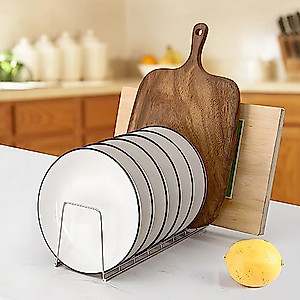 POUYRBA Pot Lid Organizer, 2pcs Silver Plate Pot Bowl Lid Rack Holder Rest Plates Organizer for Kitchen Cabinets File Folder Rack for Plates Pots Bowls Cutting Boards Reusable Containers and Books