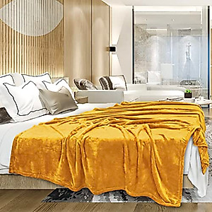 PAVILIA Fleece Blanket Throw | Super Soft, Plush, Luxury Flannel Throw | Lightweight Microfiber Blanket for Sofa Couch Bed (Mustard Yellow, 50x60 inches)