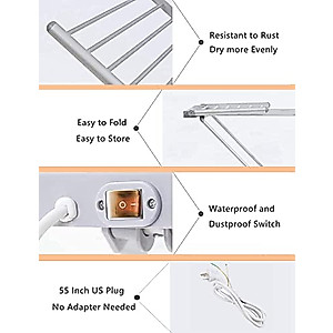 tonchean Heated Drying Rack Folding Electric Clothes Drying Rack, Collapsible Laundry Drying Rack, Free-Standing Heating Garment Dryer Towel Rail Space Saving for Home Indoor/Outdoor