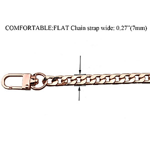 HAHIYO Mini Pochette Purse Chain Strap Slim Wide 7mm for LV Length 39.4 inches Extra Thick 2.6mm Rose Gold for Shoulder Cross Body Sling Handbag Wallet Clutch Comfortable Flat Metal Strap 1 Pack