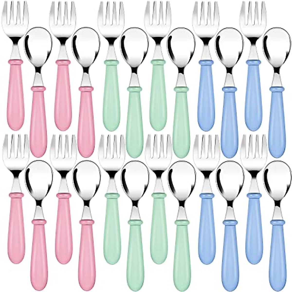 24 Pieces Toddler Spoons and Forks Toddler Silverware Set Stainless Steel Utensils Kids Cutlery Toddler Silverware with Round Handle for Safe Dining Lunch Box Kitchen