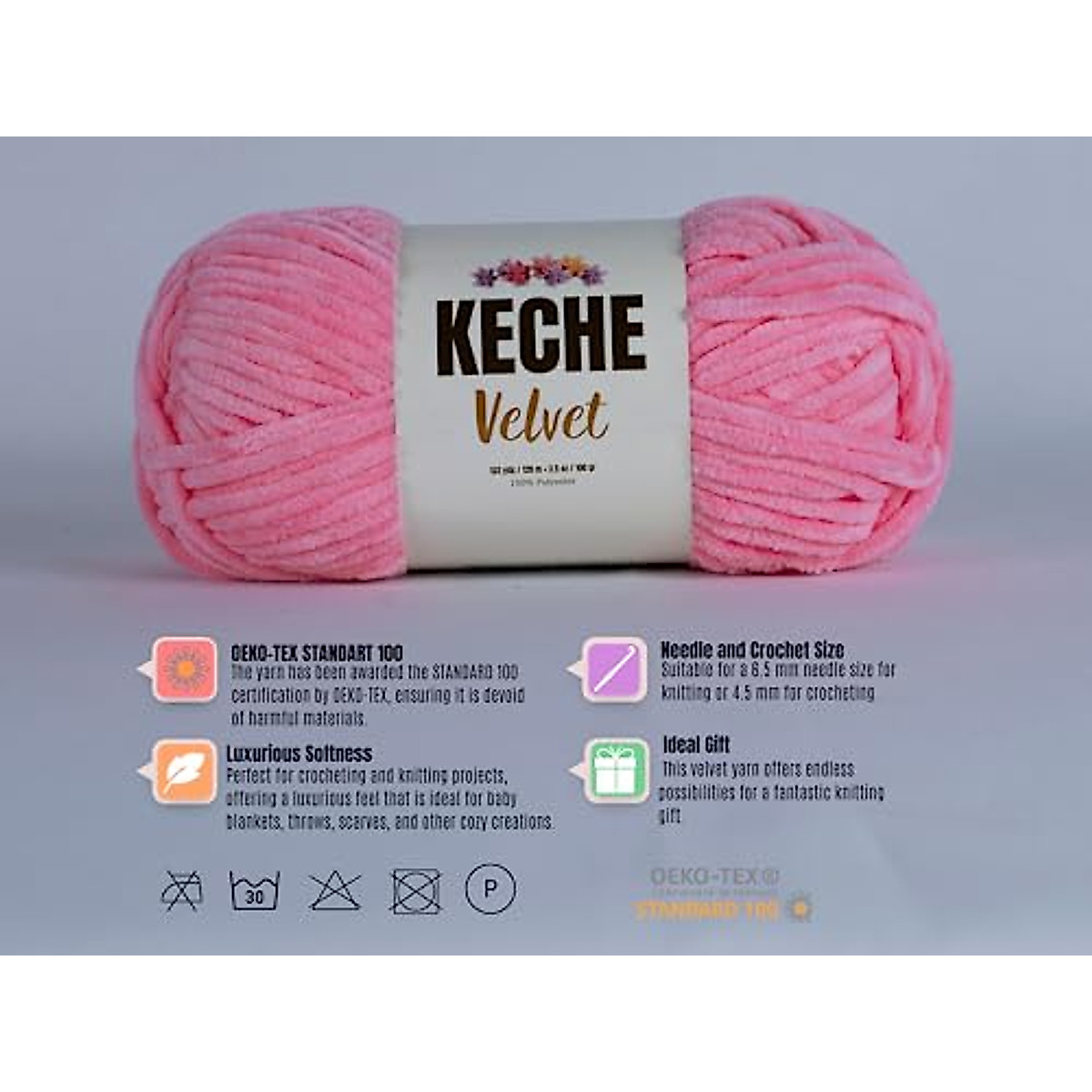 Keche Velvet Yarn for Crocheting, Soft Chenille Bulky Baby Blanket Amigurumi Yarn 100 gr (132 yds) - Baby Pink