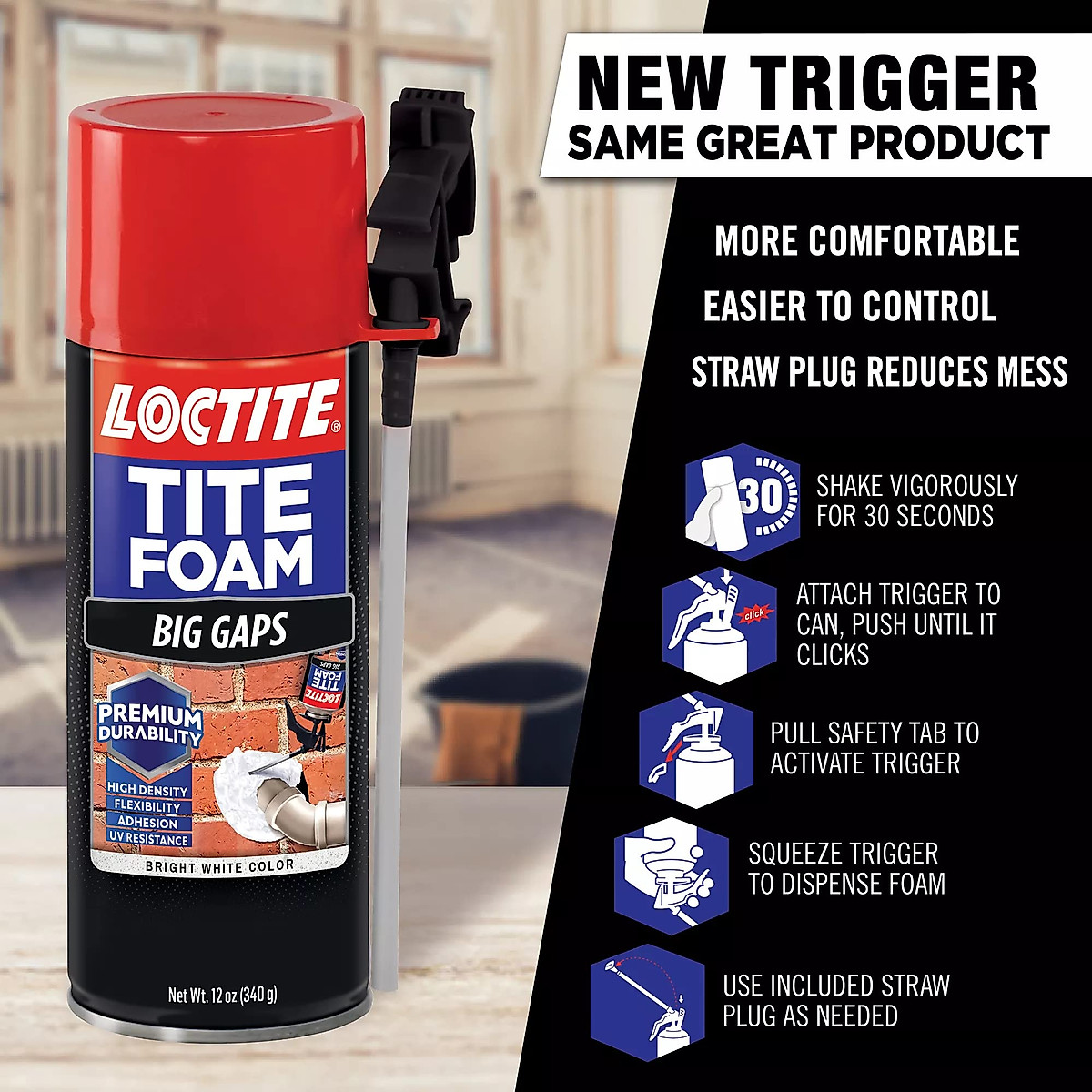 Loctite Tite Foam Big Gaps Spray Foam Sealant, Polyurethane Expanding Foam Insulation - 12 fl oz Can, Pack of 1