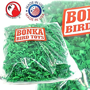 Bonka Bird Toys Colored Crinkle Shred Paper Chew Forage Nesting Treat Natural Multi-Use Craft Part Projects Cockatiels Parakeets Conures Amazons and Other Similar Birds (Green)
