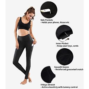 Lingswallow High Waist Yoga Pants - Yoga Pants with Pockets Tummy Control, 4 Ways Stretch Workout Running Yoga Leggings (Black, Large)