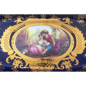 Royalty Porcelain Blue Serving Tray with Handles 'Second Date', Limoges China