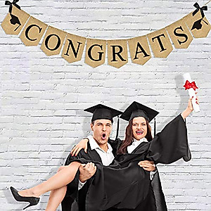 Vintage Jute Burlap Congrats 2023 Graduation Party Banners Decoration Supply