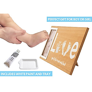 Baby Footprint & Handprint Photo Frame Kit | Capture Unforgettable Moments! Includes White Paint and Paint Tray | Newborn Keepsake Frame | Hand & Foot Impression (17 x 7 Inches