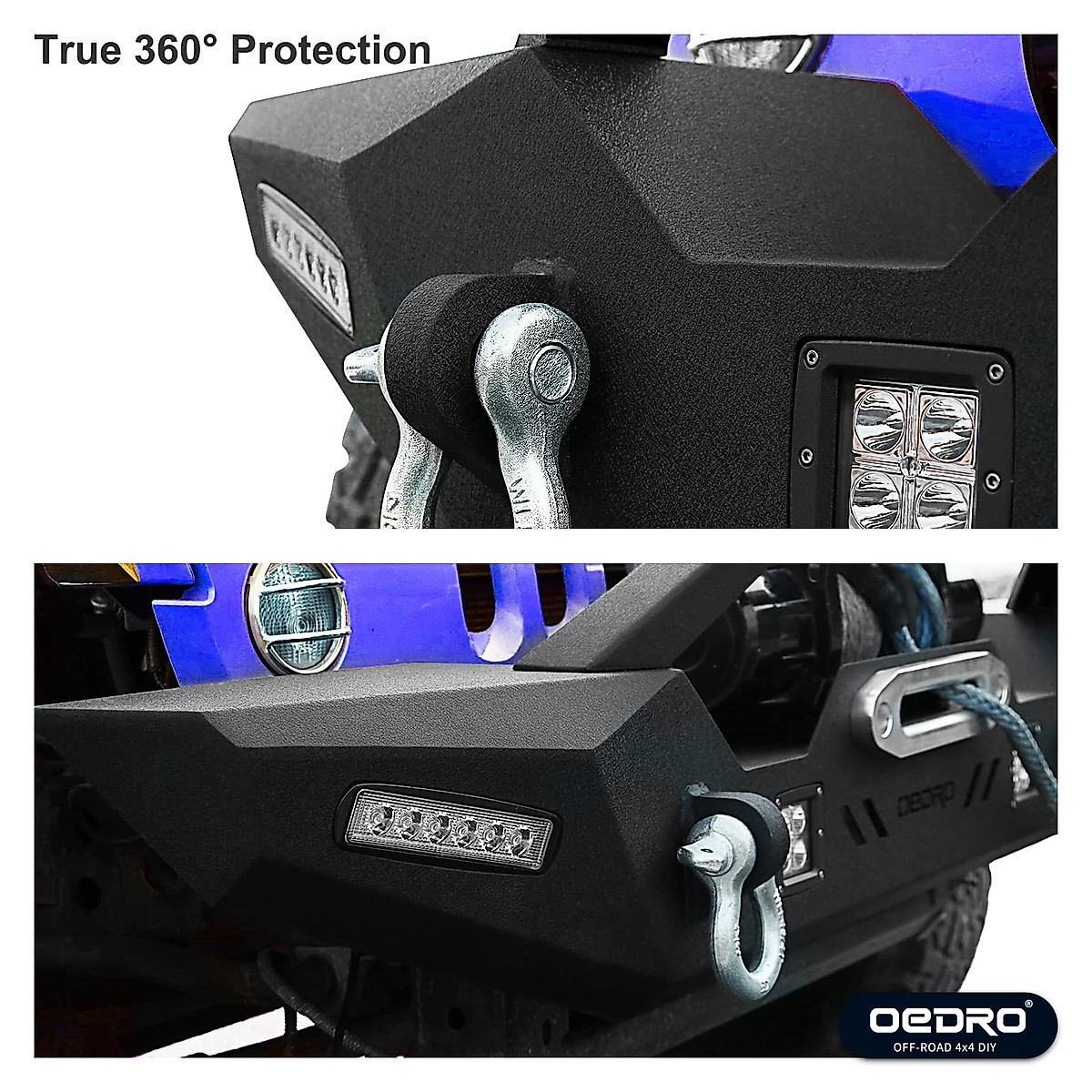 OEDRO Front & Rear Bumpers w/Tire Carrier Compatible for 2018-2025 Jeep Wrangler JL & Unlimited JLU (2/4 Doors), Full Width Back Bumper w/ 4 x LED Lights & Hitch Receiver & D-Rings & Reflective Armor