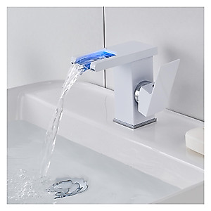 LIANTE LED Bathroom Sink Faucet, Matte Black Waterfall Single Hole Handle RV Bath Vanity Faucets, Wide Glass Spout,Kitchen Faucet