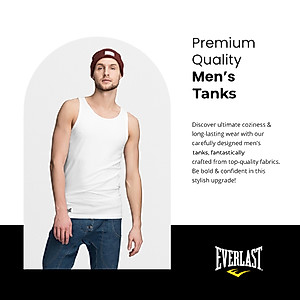 Everlast 6-Pack Men's Essential Tank Tops, Undershirts – Breathable, Tagless, Cotton Mens T Shirt – T Shirts for Men Pack (L, White)