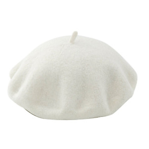 ICSTH Womens Solid Color Wool French Beanie Cap Hat White