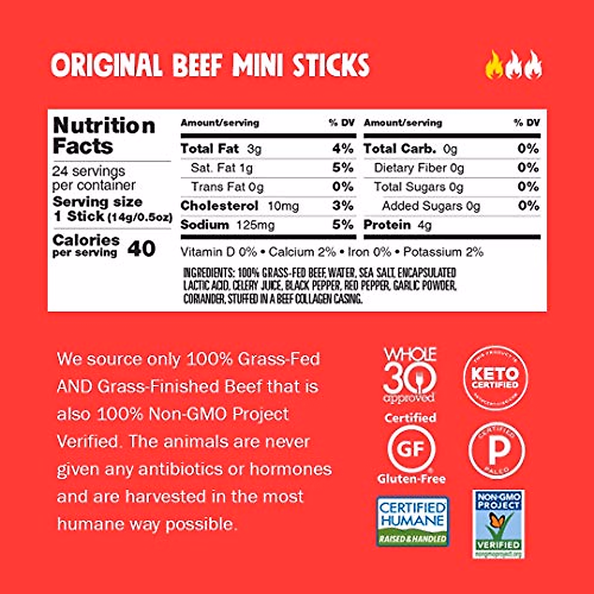CHOMPS MINI Grass Fed Beef Jerky Meat Snack Sticks 0.5 Oz, Original Beef (Pack of 6)