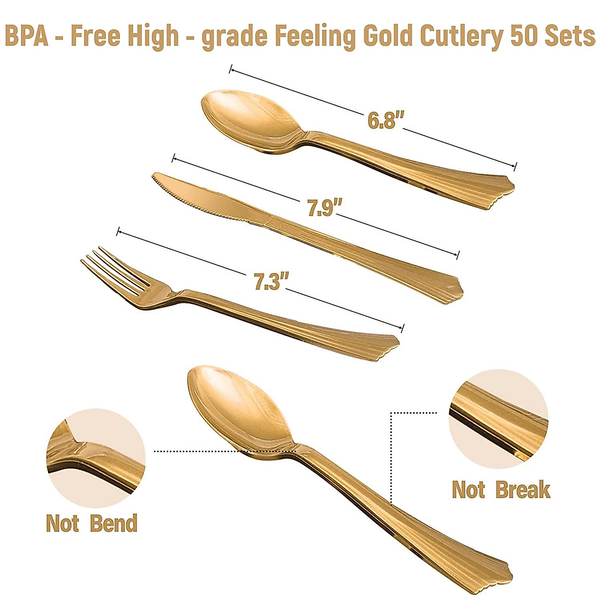 350PCS Black and Gold Party Supplies, Severs 50 Disposable Party Dinnerware, Gold Plastic Forks Knives Spoons and Golden Dot Paper Plates Black Napkins Cups for New Years Graduation Birthday Wedding