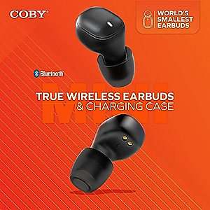 Coby Mini True Wireless Earbuds | Compact Lightweight in-Ear Headphones w/Case | World's Smallest Wireless Ear Buds w/Built-in Mic | Wireless Headphones, Bluetooth Headphones w/ 12-HR Play (Black)