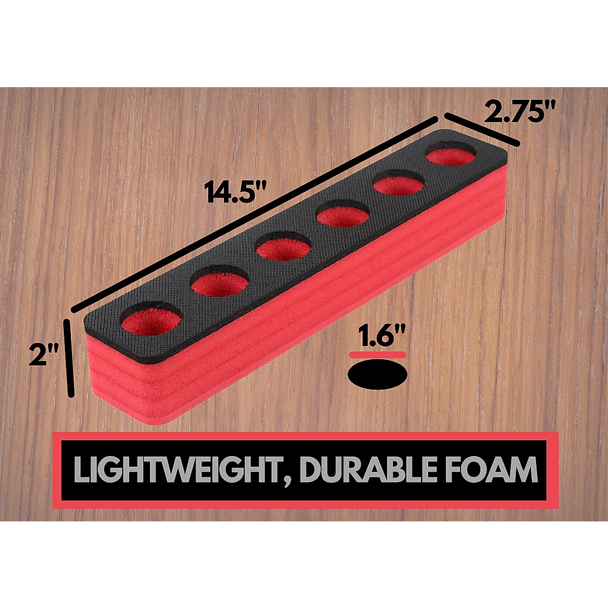 Polar Whale Shot Glass Holder Organizer Modern Tray for Home Kitchen Bar or Club Party Durable Red and Black Durable Foam Serving Rack 14.5 Inches Wide Holds 6 Shots