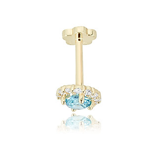 AVORA 14K Yellow Gold Blue and White Simulated Diamond CZ Halo Cartilage Piercing Flat Back Earring Body Jewelry (18 Gauge)