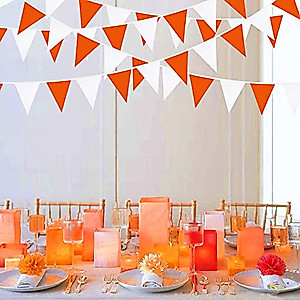 32Ft Orange White Triangle Flag Fabric Banner Pennant Garland Bunting Streamers for Fall Decor Autumn Wedding Birthday Party Thanksgiving Day Graduation Home Nursery Outdoor Garden Hanging Decoration