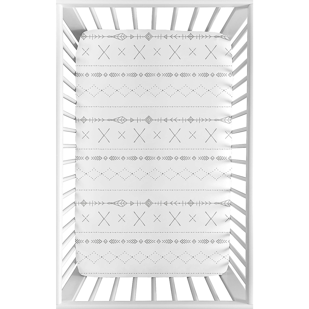 Sweet Jojo Designs Grey and White Boho Tribal Baby Unisex Boy or Girl Baby Nursery Fitted Mini Portable Crib Sheet for Gray Woodland Forest Friends Collection for Mini Crib or Pack and Play ONLY