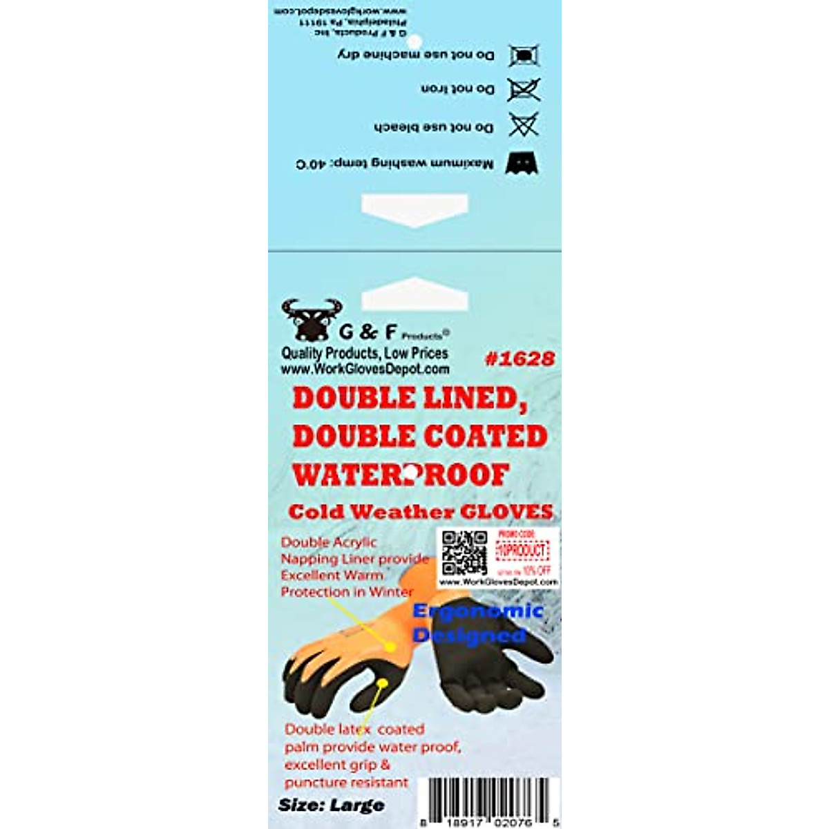 Deerskin or Waterproof Cold Weather Work Gloves Double Coated Windproof HPT Plam and Fingers Acrylic Terry inner