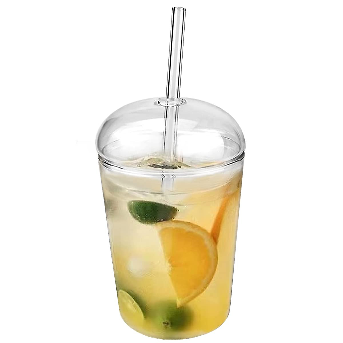 LNQ LUNIQI Clear Glass Cups with Lid and Straw,16 oz Wide Mouth Drinking Glass Tumbler, Reusable Glass Drinking for Juice Beverages Iced Coffee Tea Smoothie Soda Milk