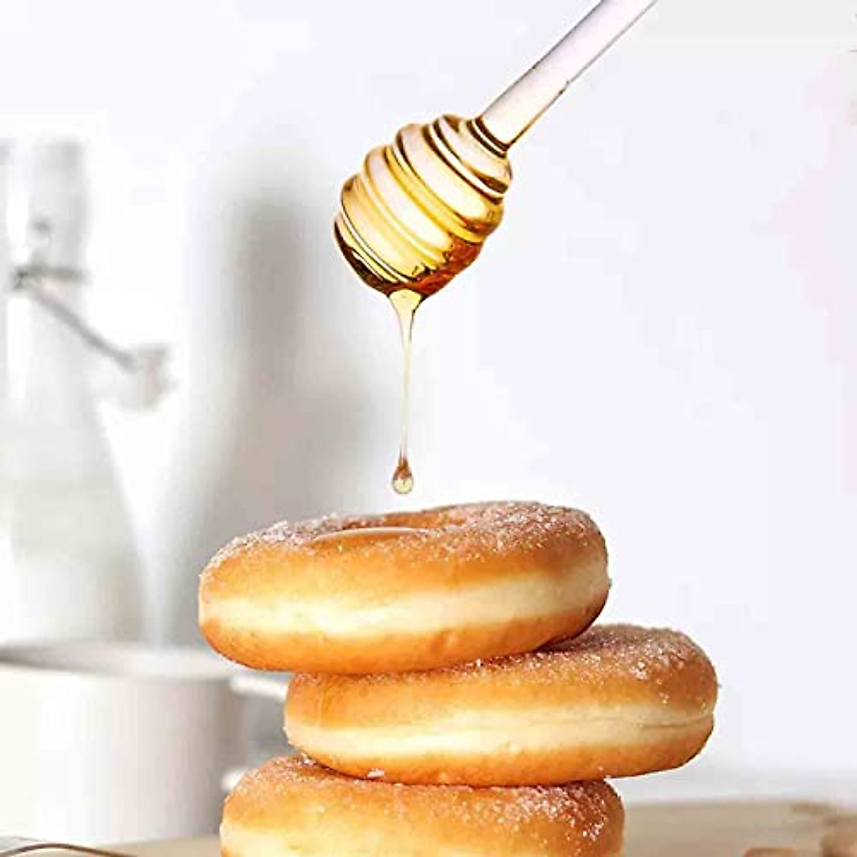 PHEZEN Honey Jars Honey Dish with Dipper and Lid, Large Glass Jar Honey Pot with Bee Statue Charms, Honey Containers Glass Honey Dispenser for Jam Syrup and Honey Home Kitchen Supplies